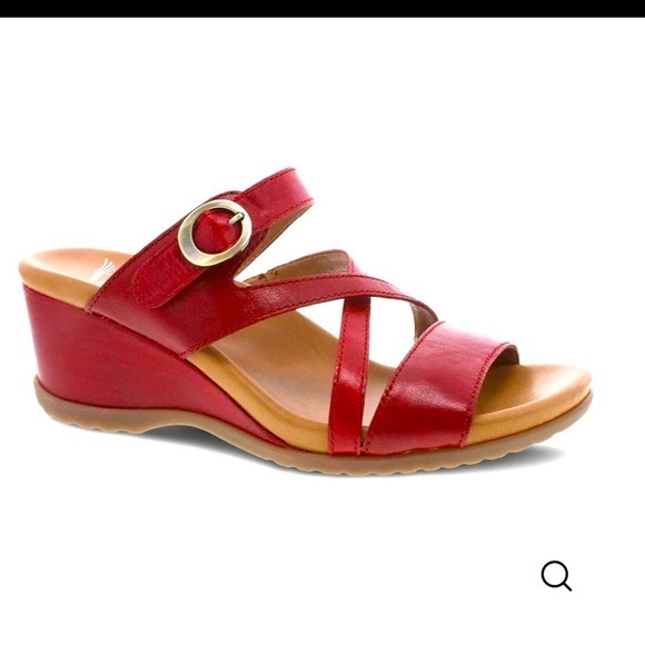 Dansko | Shoes | New Dansko Ana Red Leather Wedge Sandals Adjustable ...